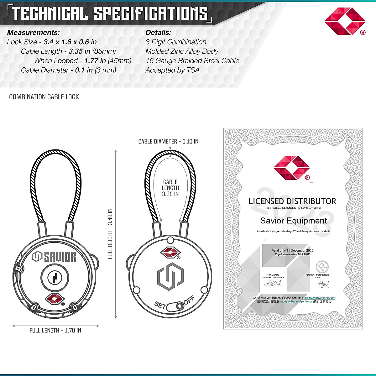 Savior Equipment Quality TSA-Approved 3-Digit Combination Cable Travel Luggage Locks for Rifle Bag Firearm Gun Case Accessories Ammo Boxes Outdoor Storage, Obsidian Black, 4-Pack