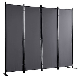 VEVOR Room Divider, 5.6 ft Room Dividers and Folding Privacy Screens (4-Panel), Fabric Partition Room Dividers for Office, Bedroom, Dining Room, Study, Freestanding, Dark Grey