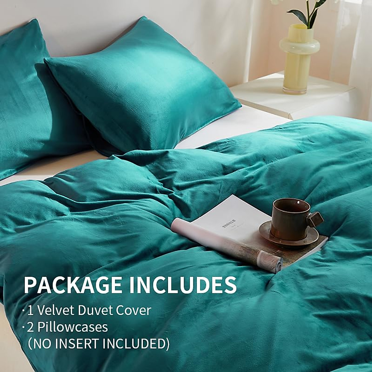Delynvan Velvet Duvet Cover Queen, 3PCS Soft Fluffy Velvet Comforter Duvet Cover Set Queen Size, Luxury Bedding Velour Duvet Cover Zipper Closure, Queen Peacock Blue (No Comforter)