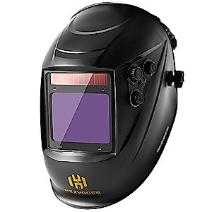 HZXVOGEN Auto Darkening Welding Helmet - 3.94”×3.82” Large Viewing Welding Hood True Color Solar/Battery Powered Welder Mask, 4 Arc Sensor Wide Adjustable Shade DIN 5-9/9-13 for SMAW, MIG, TIG, GTAW