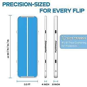 CHAMPIONPLUS Air Gymnastics Tumble Track 4/8 inches Thickness Inflatable Tumbling Air Mats for Home Use Training/Cheerleading/Yoga/Water(White-Blue, 20'x6.6'x8'')