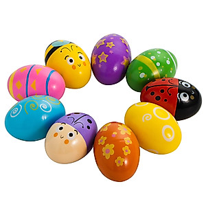 JOYIN 18 PCS Easter Wooden Percussion Musical Egg Maracas Egg Shakers for Party Favors, Easter Egg Hunt, Easter Egg Maracas, Musical Instrument Props, Basket Stuffers Fillers