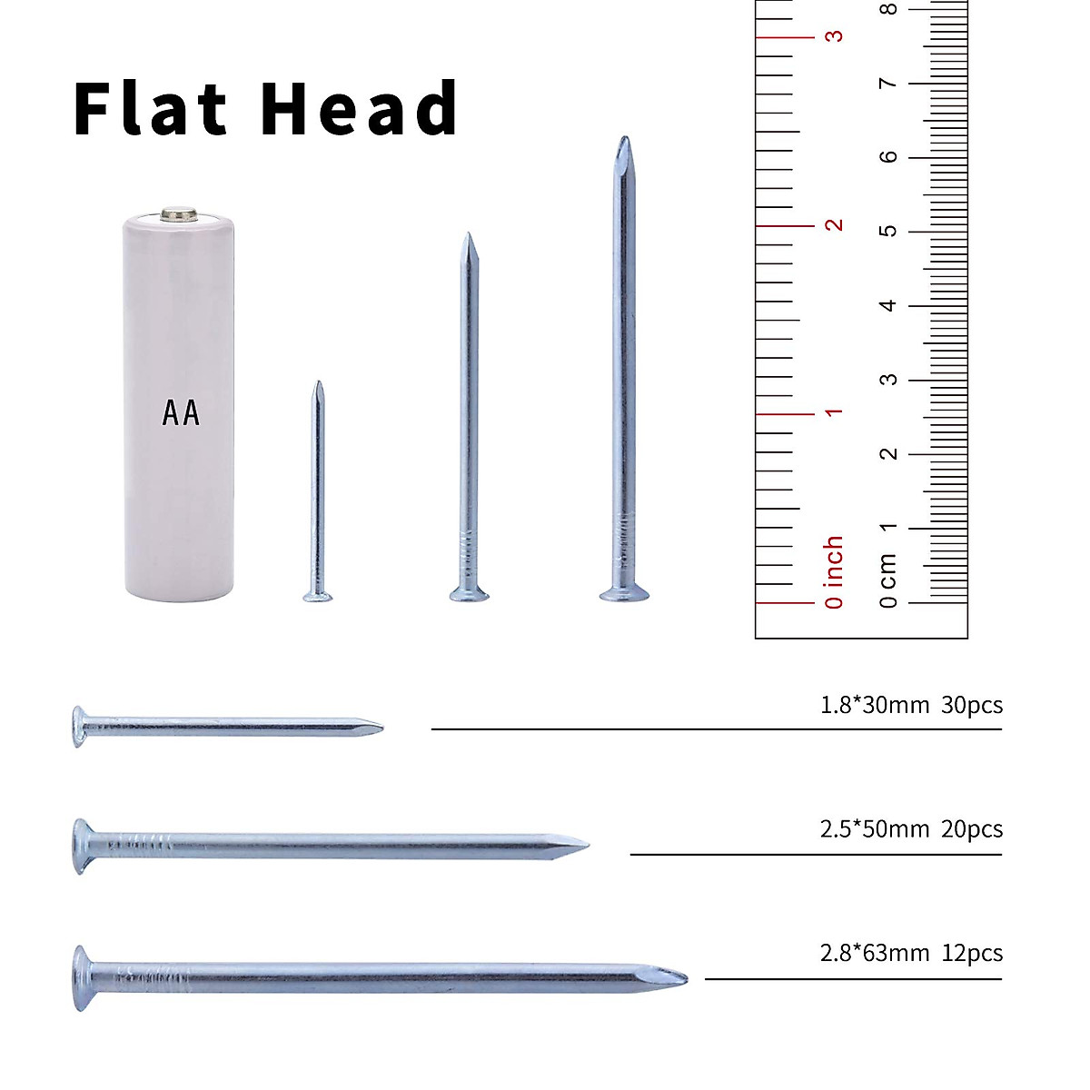 Maexxna Long Nails 2 inch 150pcs Hardware Nails Assortment Kit, Includes Finish, Wire, Common, Brad and Picture Hanging Nail