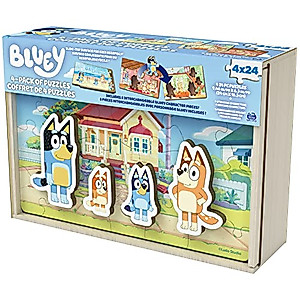 Bluey 4-Pack of Wooden 24-Piece Puzzles with Interchangeable Pieces | Bluey Birthday Party Supplies | Bluey Party Favors | Bluey Toys for Kids Ages 3+