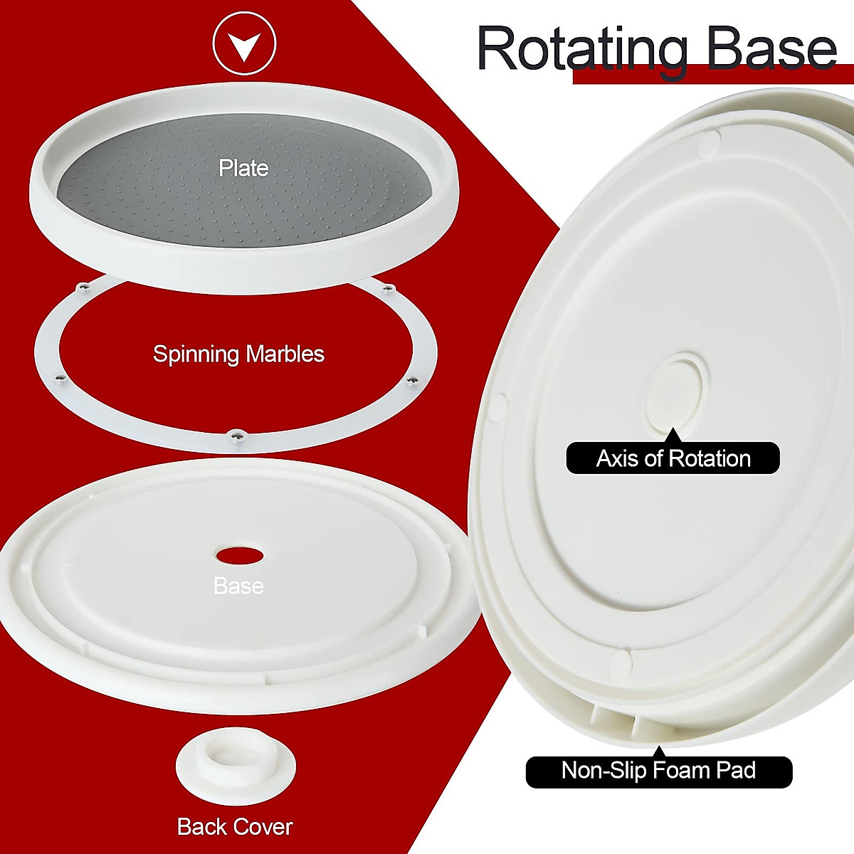 FVIEXE 6PCS Non-Skid Cabinet Lazy Susan Turntable 10 Inch, 360 Degree Rotating Kitchen Spice Rack Spinning Lazy Susan Turntable Organizer, Pantry Countertop Vanity Bathroom Display Stand White/Gray