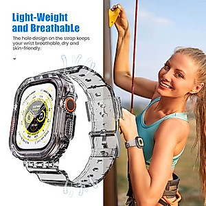 ABELTA Band Compatible for Apple Watch Ultra 49mm with Bumper Case Cover, Clear Crystal Men Women Durable Sport Transparent Protective Band for iWatch Ultra