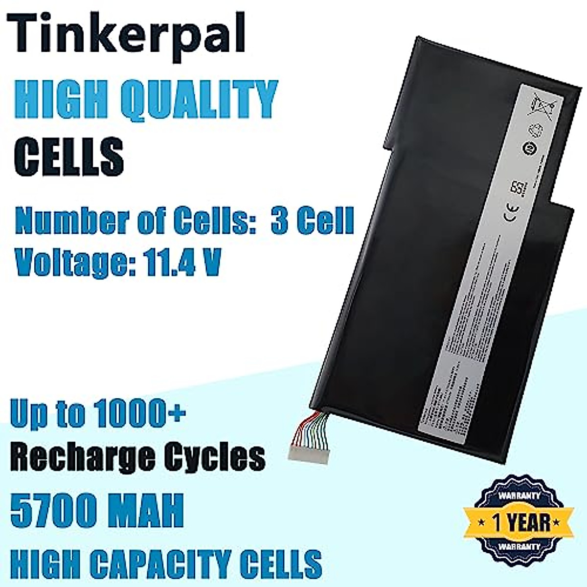 Tinkerpal BTY-M6J Laptop Battery Compatible with MSI GS63 7RE-009CN 018CN GS63VR 6RF-016CN 095CN 7RF-239CN 7RE-004CN GS73VR 258CN GS73 6RF-013CN 7RF-284CN Series BTY-U6J 64.98WH 11.4V