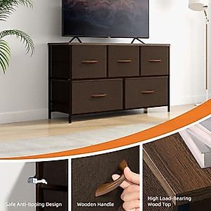 ROMOON Dresser for Bedroom, Dresser Wide for Closet with 5 Drawers, Small Fabric Dresser & Chests of Drawers for Bedroom,Nursery, Hallway.(Brown)