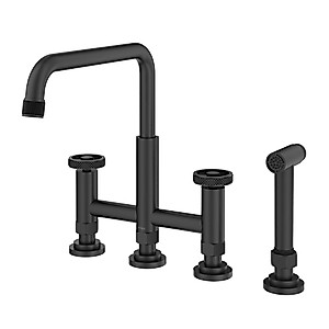 KRAUS Urbix Color-Changing Industrial Bridge Kitchen Faucet with Side Sprayer and ColorSmart Technology in Matte Black/Grey, KPF-3125MBGRCC