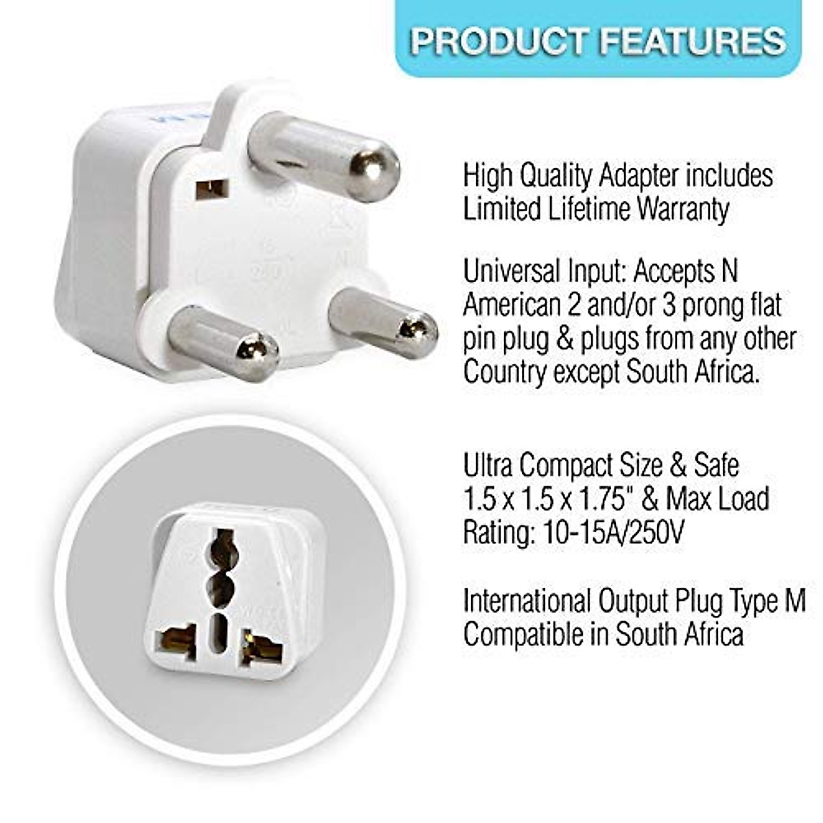 Ceptics South Africa, Botswana Travel Adapter, Universal Socket Plug Accepts Plugs From any Country, Perfect for Cell Phones, Laptops, Chargers and More - 3 Pack