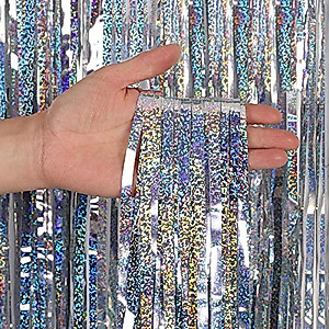 CYLMFC Foil Fringe Curtains - 2 Packs 3ftx8ft Sparkle Metallic Curtains Party Decorations Photo Booth Decorations Party Supplier - Sliver