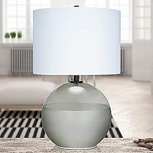 Catalina 21391-003 Mid-Century Modern Round 2-Tone Frosted Glass Table Lamp with Antique Brass Accents, 27.25", Smoke Grey/Black