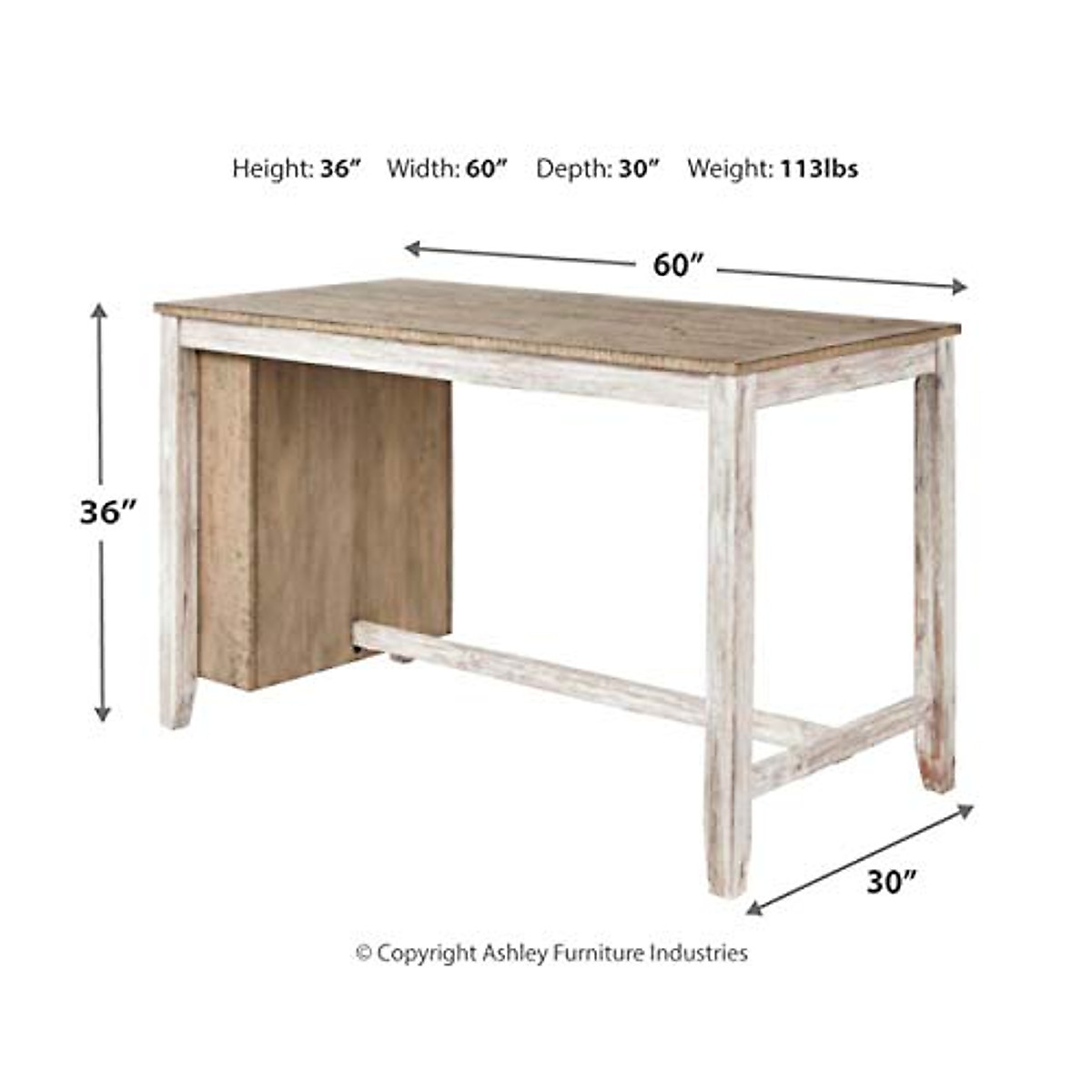 Signature Design by Ashley Skempton Farmhouse 36" Counter Height Dining Table with Storage & Wine Rack, Whitewash