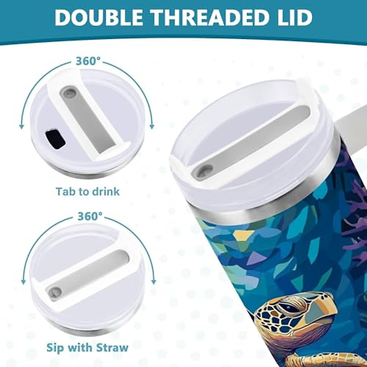 Slewiaeky Tumbler with Handle 40 oz Lovely Turtle Ocean Travel Mug with Lid and Straw Sea Stainless Steel Vacuum Insulated Water Bottle Cup for Iced Tea Coffee Cold Beverages Cup Holder Friendly
