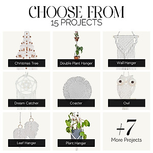 CULETCRAFT Macrame Kit for Beginners 153pc, 15 Projects Book, 164yd Cotton Macrame Cord, Wooden Beads & Sticks, Wooden & Metal Rings, Gift Box, Book & Accessories, Perfect Macrame Starter Kit