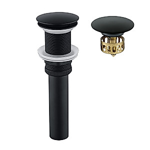 JOYWELL Pop Up Drain Matte Black Bathtoom Sink Drain Without Overflow Brass Bathtoom Sink Stopper with Anti Clog Filter