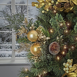 HGTV Home Collection Artificial Christmas Plants Spray Decoration, Mixed Branch Tips, Decorated with Gold Berry Clusters, Pine Cones, Pack of 2, Champagne Wishes Collection, 28 Inches