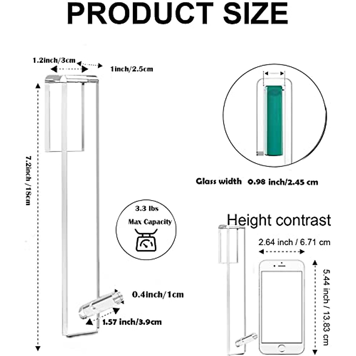 Extended Shower Door Hooks, 2 Pack Over Door Hooks for Frameless Glass Shower Door of Bathroom,Clear Acrylic Towel Hooks for 0.98” Thickness Glass, Extended 7.2 inch