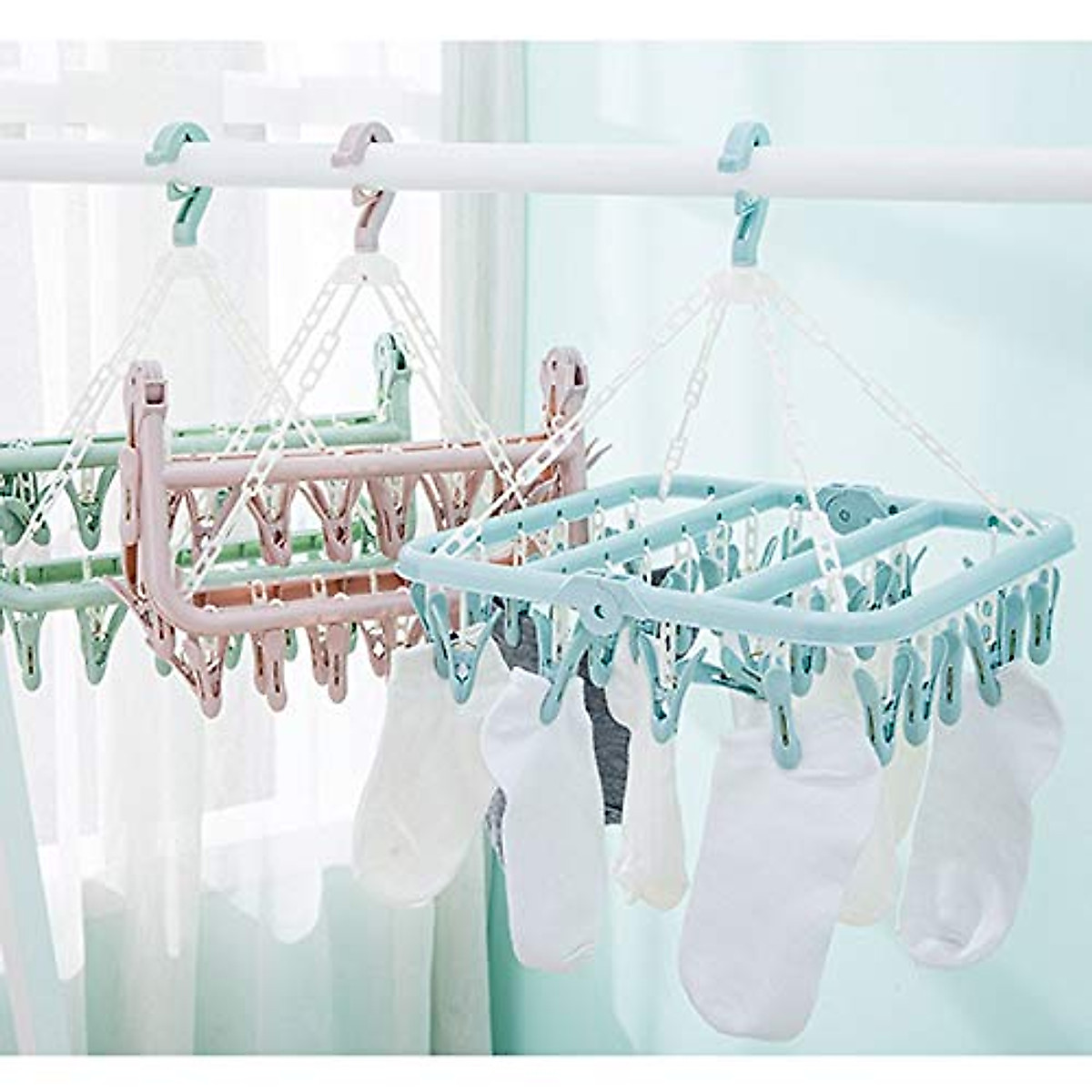 TUKE 32 Clips Folding Clothes Dryer Hanger Children Adults Clothes Dryer Windproof Socks Underwear Plastic Drying Rack