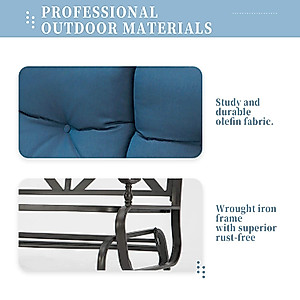 SUNCROWN Outdoor Swing Glider Chair, Patio 2 Seats Loveseat Rocking Chair with Cushions, Steel Frame Furniture - Peacock Blue