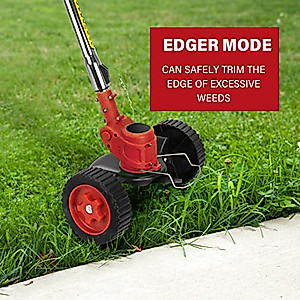 HUDAEN Cordless Grass Trimmer Weed Wacker, 3-in-1 String Trimmer Lawn Edger with 21V 2Ah Li-ion Battery for Garden and Yard with Wheel, Lightweight Adjustable Height Weed Eater Tool (Red)