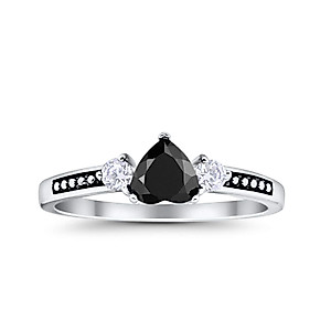 Simulated Black Cubic Zirconia Size-11 Elegant Heart Promise Ring Round Simulated Cubic Zirconia 925 Sterling Silver