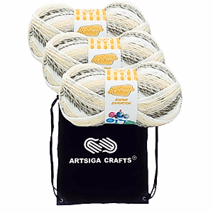 Lion Brand Yarn Ice Cream Roving Stripes Yarn Toasted Marshmallow 921-601 (3-Skein) Same Dyelot Worsted Medium #4 Soft Knitting Yarn 100% Acrylic with Knitting Project Bag