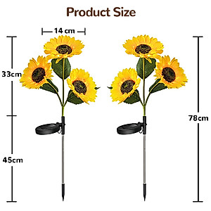 Venforze 2 Pack Sunflower Shape Solar 3 LED Lights, Upgraded 31 LEDs Light Sunflowers LED Solar Lawn Insert Landscape Light, Waterproof Solar Decorative Lights for Patio, Garden, Backyard
