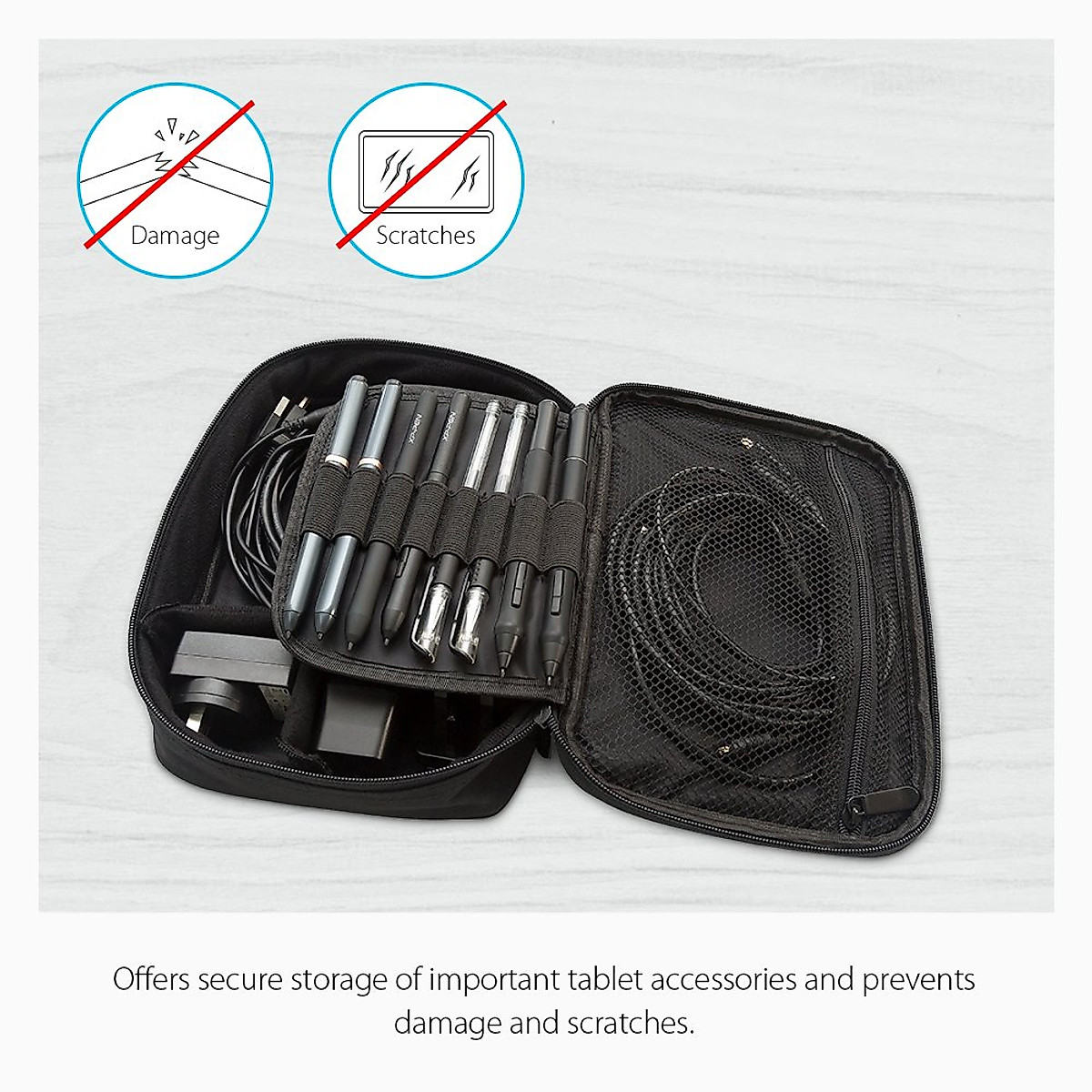 XPPen Travel Cable Case Drawing Tablet Pen Displays Accessories Organizer Accessories Travel Carry Case (Black)