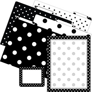 Barker Creek Get Organized Office Kit, Black & White Dot, 12 Coordinating File Folders printed on 14pt stock, 50 Sheets of Colorful Computer Paper, and 45 Versatile Self-Adhesive Labels/Name Tags(136)