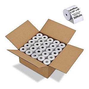 (50 Rolls) LabelMore 2 1/4" X 50' Thermal Paper Rolls, Credit Card Paper Rolls Thermal, Cash Register Roll, Premium Pos Thermal Printer Paper