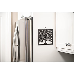 GASARÉ, Cast Iron Trivet for Hot Dishes, Pots, and Pans, Metal Trivet, Family Tree Design, Rubber Feet Caps, Ring Hanger, 8 Inches, Brown, 1 Unit