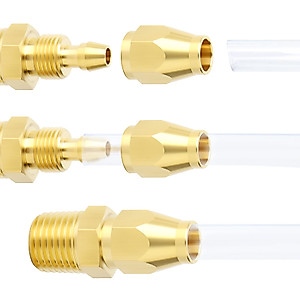 GASHER 5PCS Brass Pneumatic Replacement Fitting, Reusable Hose End Repair Fitting 1/4" Barb（Suitable for 1/4" ID，5/16" OD air hose) x 1/4" NPT Rigid