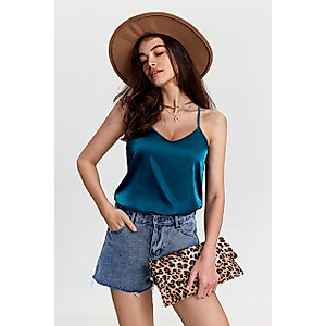 Ekouaer Silk Pajama Set for Women V Neck Sleepwear Sexy Lingerie Satin Pajamas Lace Cami with Shorts Lounge Sleep Set,Dark Green Medium