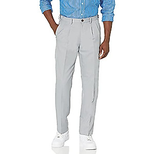 Amazon Essentials Men's Classic-Fit Expandable-Waist Pleated Dress Pant, Light Grey, 31W x 28L