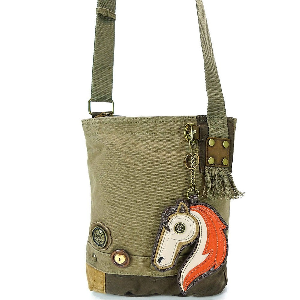 Chala Handbag Patch Crossbody HORSE Dark Olive Green Bag Canvas