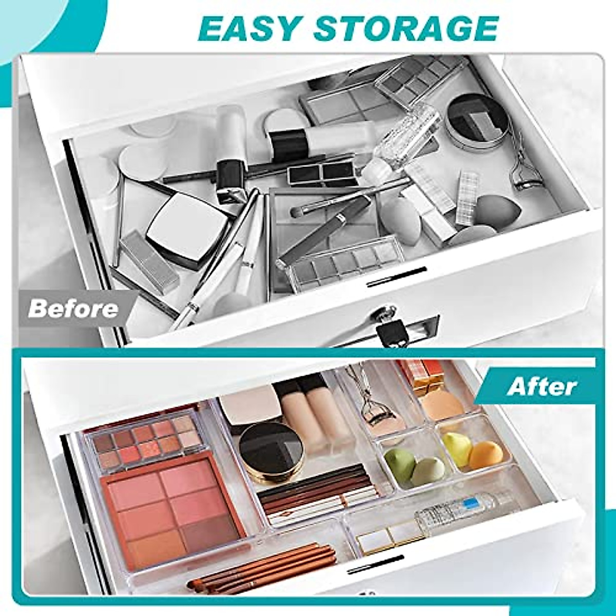 25 Piece - Non-Slip Drawer Organizer Bin Set- Clear bins