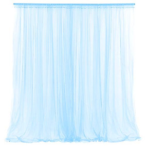 Baby Blue Tulle Backdrop Curtain for Baby Shower Boys Birthday Party Baby Blue Sheer Backdrop Curtains Drapes for Party Photoshoot Background Decorations 2 Panels 5ft X 8 ft