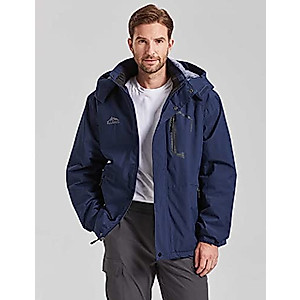 ELLSWOS Men's Waterproof Ski Jacket Winter Snow Coat Warm Hooded Raincoat Windproof Windbreakers, Blue, X-Large