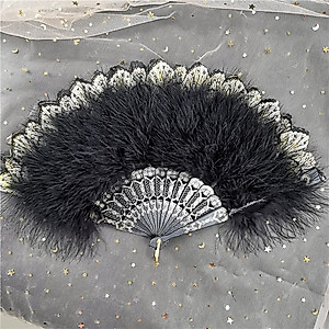 Feather Folding Fan Japanese Sweet Dance Hand Fan Art Craft Gift Wedding Party Decoration (Svart)