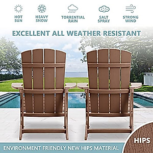 May in Color Plastic Adirondack Chair Outdoor Chair, Weather Resistant Modern Fire Pit Patio Chair, Reclining Tall Large Plastic Adirondack Chair for Backyard,Garden,Lawn,Pool,Beach,Deck. (1, Teak)