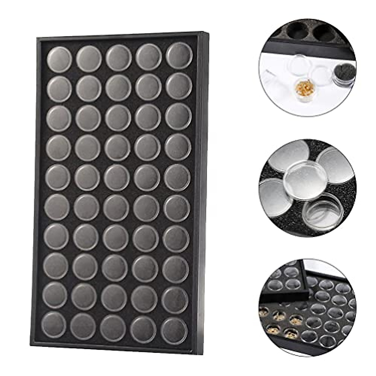 KALLORY Diamonds for Nails Clear Plastic Round Storage Box 50 Grids Craft Gem Beads Display Storage Case Jewelry Organizer Container for Nail Glitter Rhinestone Crystal Accessories Black