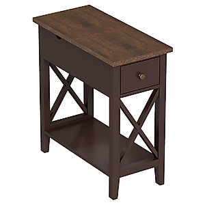 ChooChoo Rustic End Table with Drawer, Accent Small Side Table Nightstand for Living Room, Bedroom, and Small Spaces - Espresso & Brown