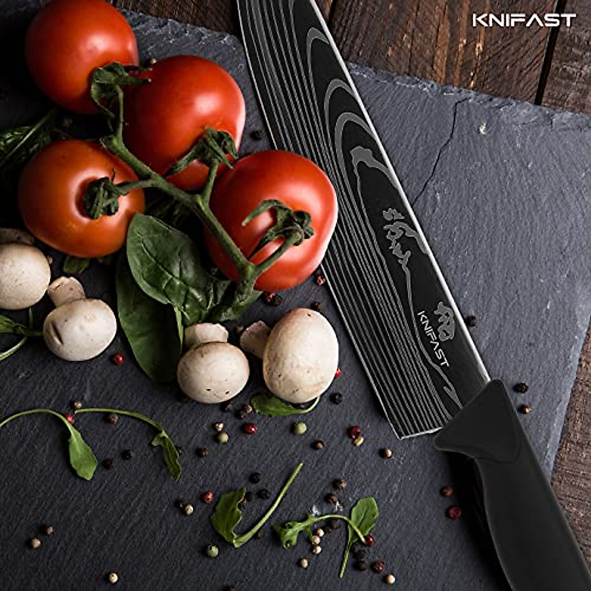 KNIFAST Kitchen Block Knife Set 16 Pieces With Boning Knife and Carving Fork, Manual Sharpening for Chef Knife Set Ultra Sharp