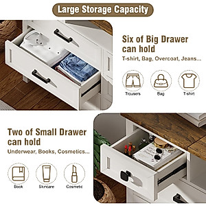 MIIFUNY Dresser with Mirror for Bedroom, 8 Drawer Dresser with Charging Station, Farmhouse Chest of Drawers for Bedroom, Hallway, Kids Room