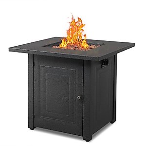 VINGLI Propane Fire Pit, 28 "Gas Firepit Table, 40,000 BTU Outdoor Fire Pit Table with Lid and Volcanic Stone, Cover, Unique Finish for Patio Garden or Thanksgiving - Black
