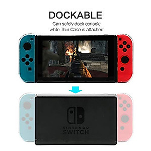 Dockable Case for Nintendo Switch, Protective Case for Nintendo Switch with a Tempered Glass Screen Protector and 6 Joy Stick Covers, Fit into the Dock Station - Clear