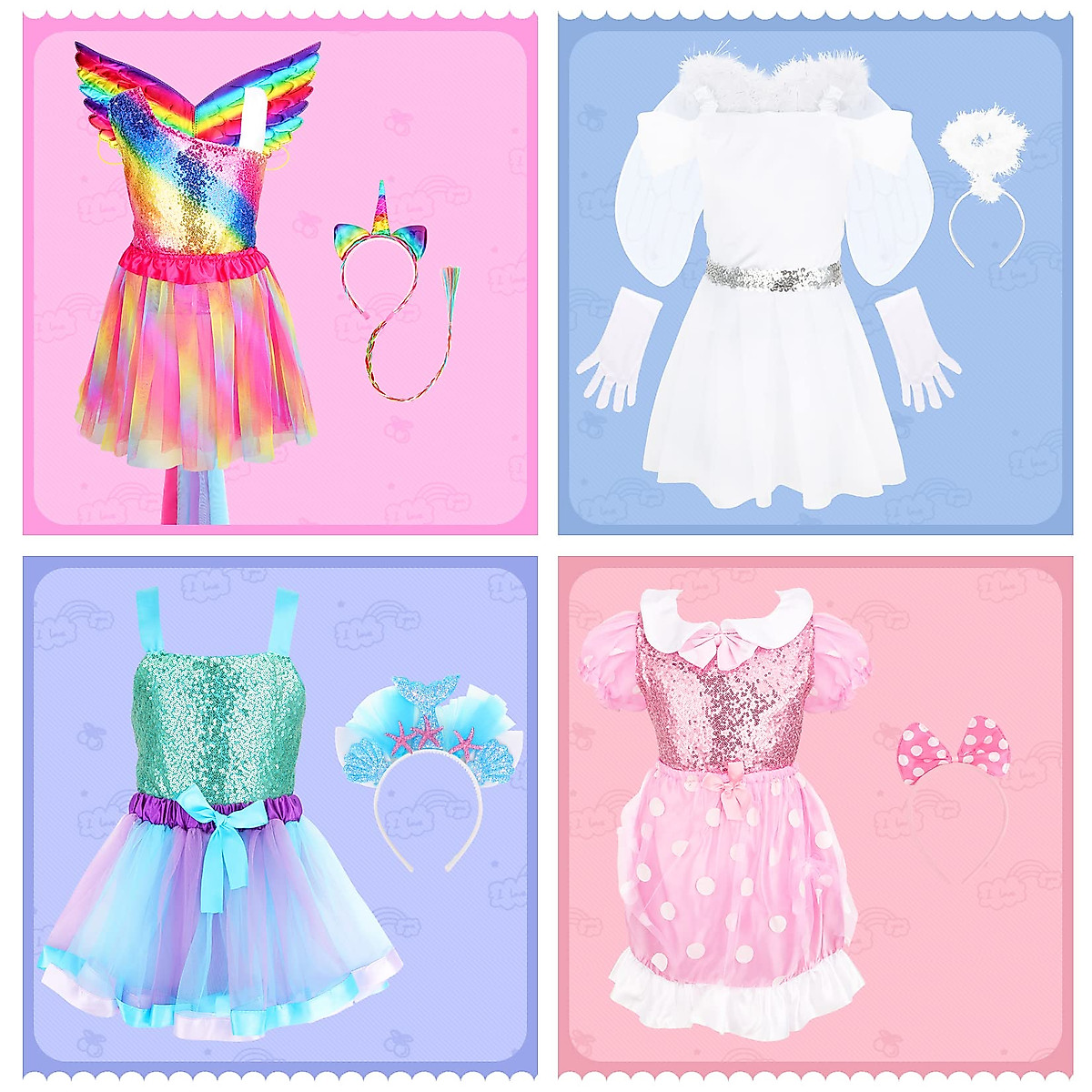 kuaima Girls Princess Dress up Trunk Set, Unicorn, Mermaid, Princess, Bride, Angel Pretend Play Costume Set for Toddlers Little Girls Ages 3-6 Years