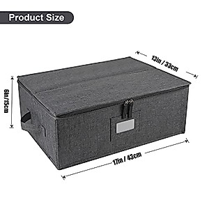 Platter Storage Case, China Storage Containers Hard Shell 17" x 13" x 6", 5 Felt Dividers Included, Structured Top and Stackable (Linen Grey)