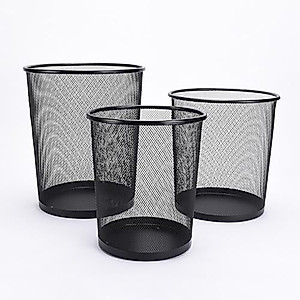 Waste Paper Basket Small Cylinder Trash Can for Home or Office Mesh Round Bins, Reinforced Solid Rim and Base for Garbage or Recycle